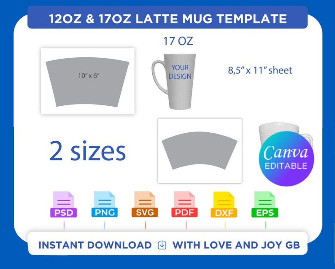 Mug Template, Svg, Png, Dxf, Eps, Psd, Pdf, Ai, Canva, Label, Wrap, Cut ...