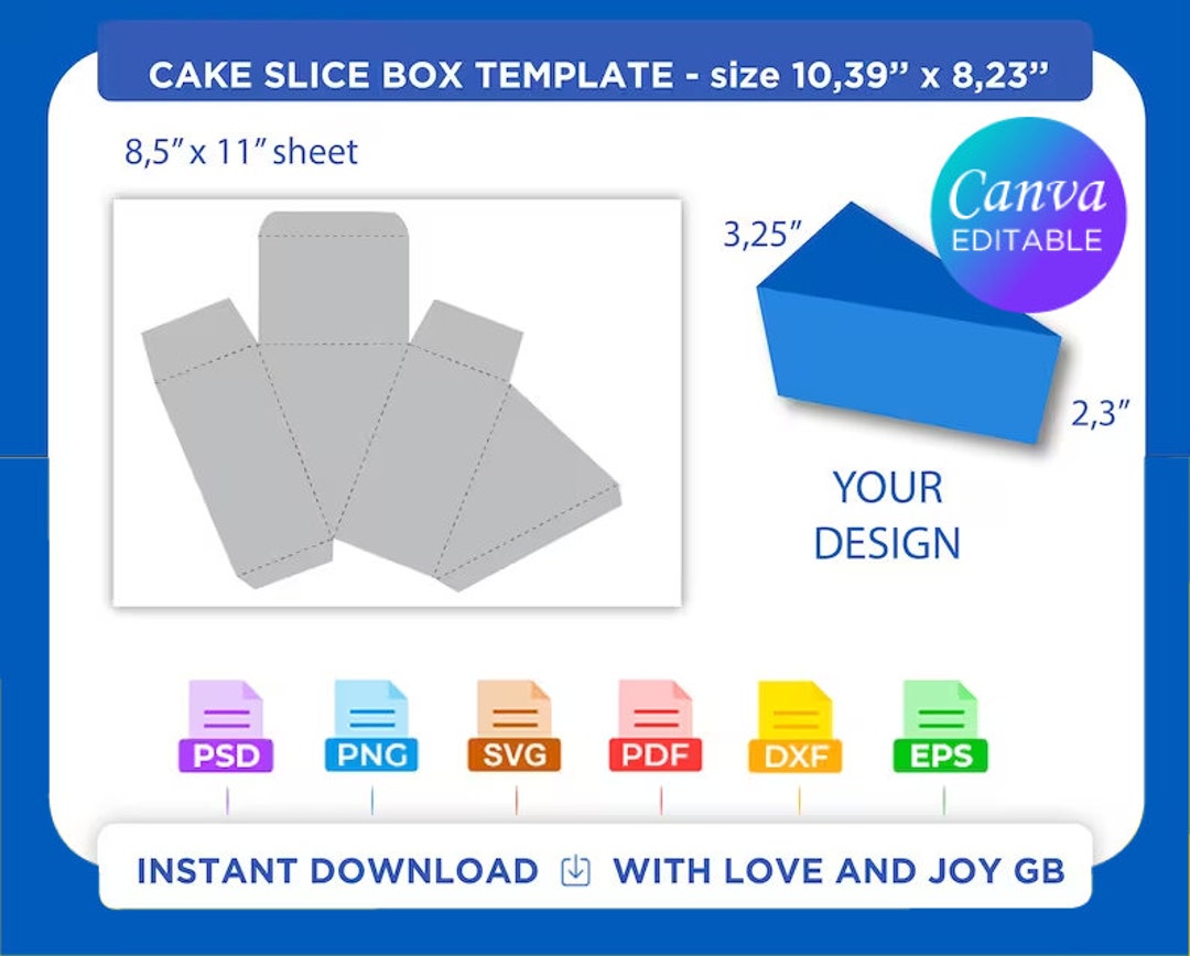 Cake Slice Box Template, Png, Svg, Psd, Pdf, Dxf, Eps, Diy, Gift, Cut ...