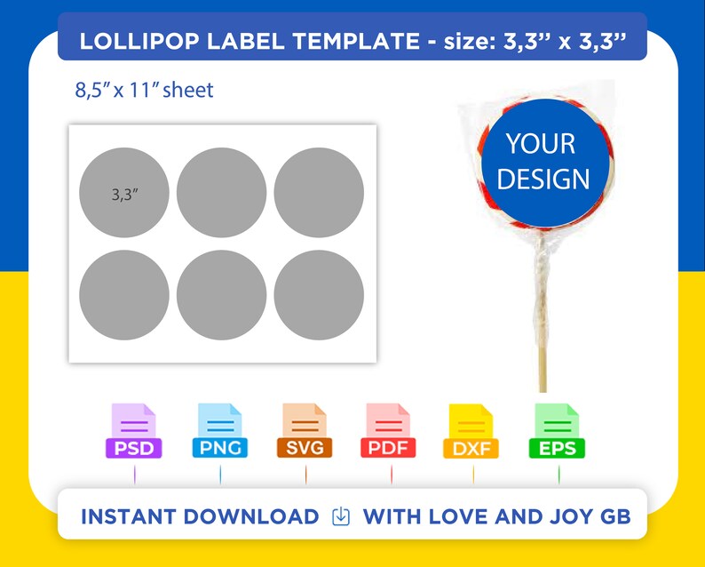 Lollipop Template Svg Png Dxf Eps Canva Label Wrapper - Etsy