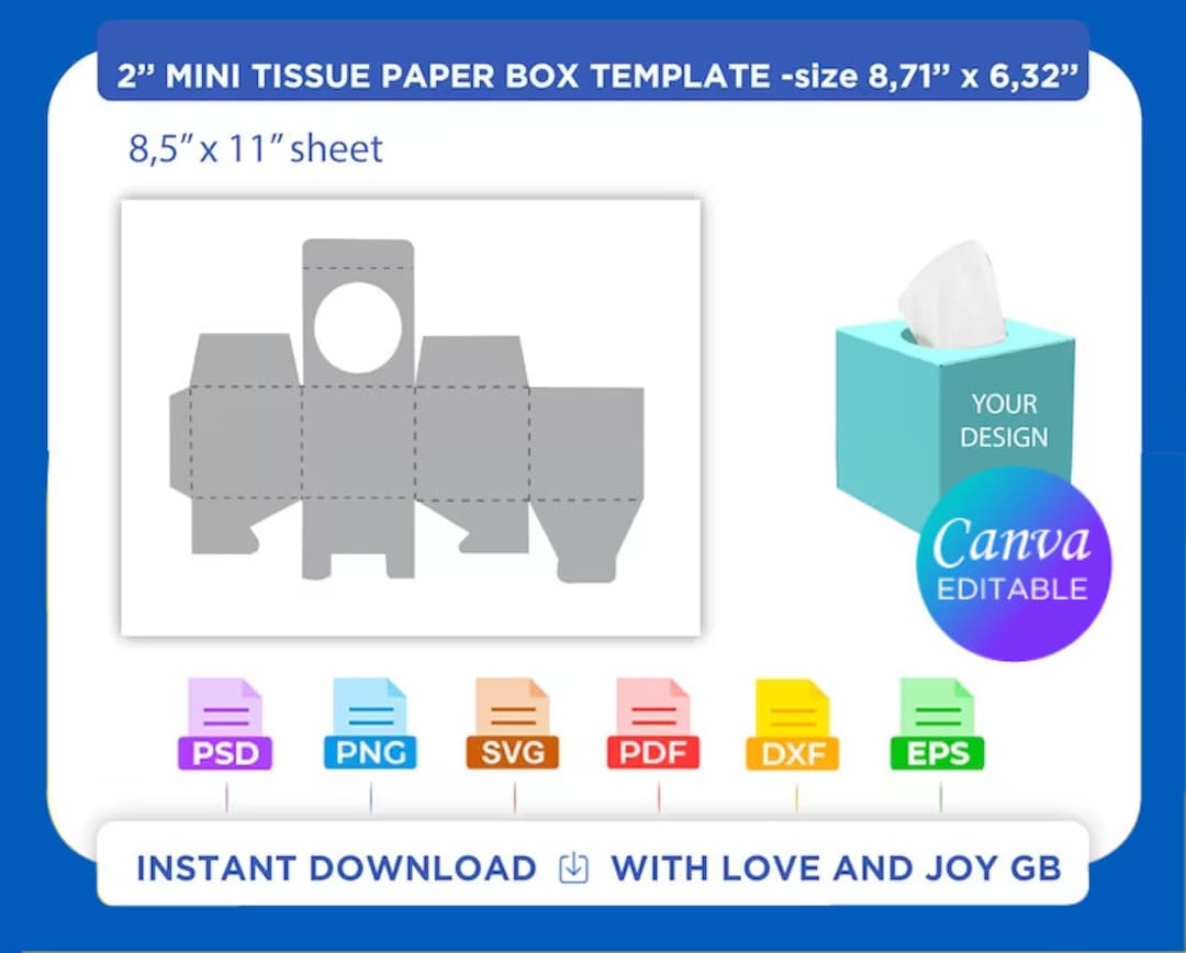 Mini Tissue Box Template, Svg, Png, Dxf, Eps, Label, Wrapper, Canva ...