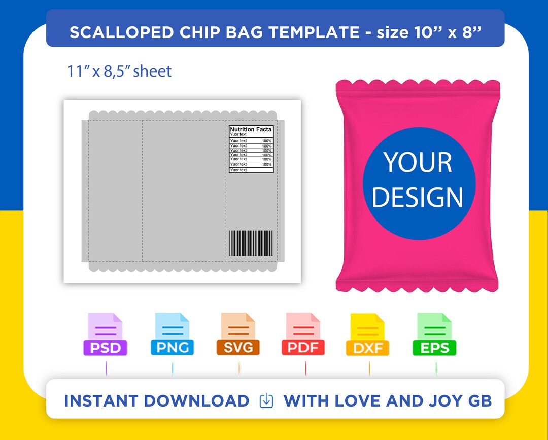 Scalloped Chip Bag Template, Png, Svg, Dxf, Eps, Label, Wrapper, Canva ...