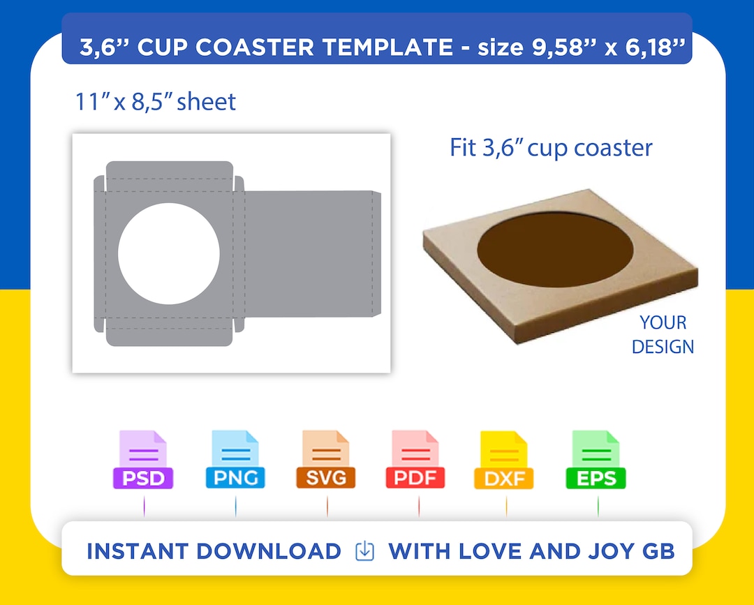 Cup Coaster Box Template, Svg, Png, Dxf, Eps, Label, Wrap, Canva ...