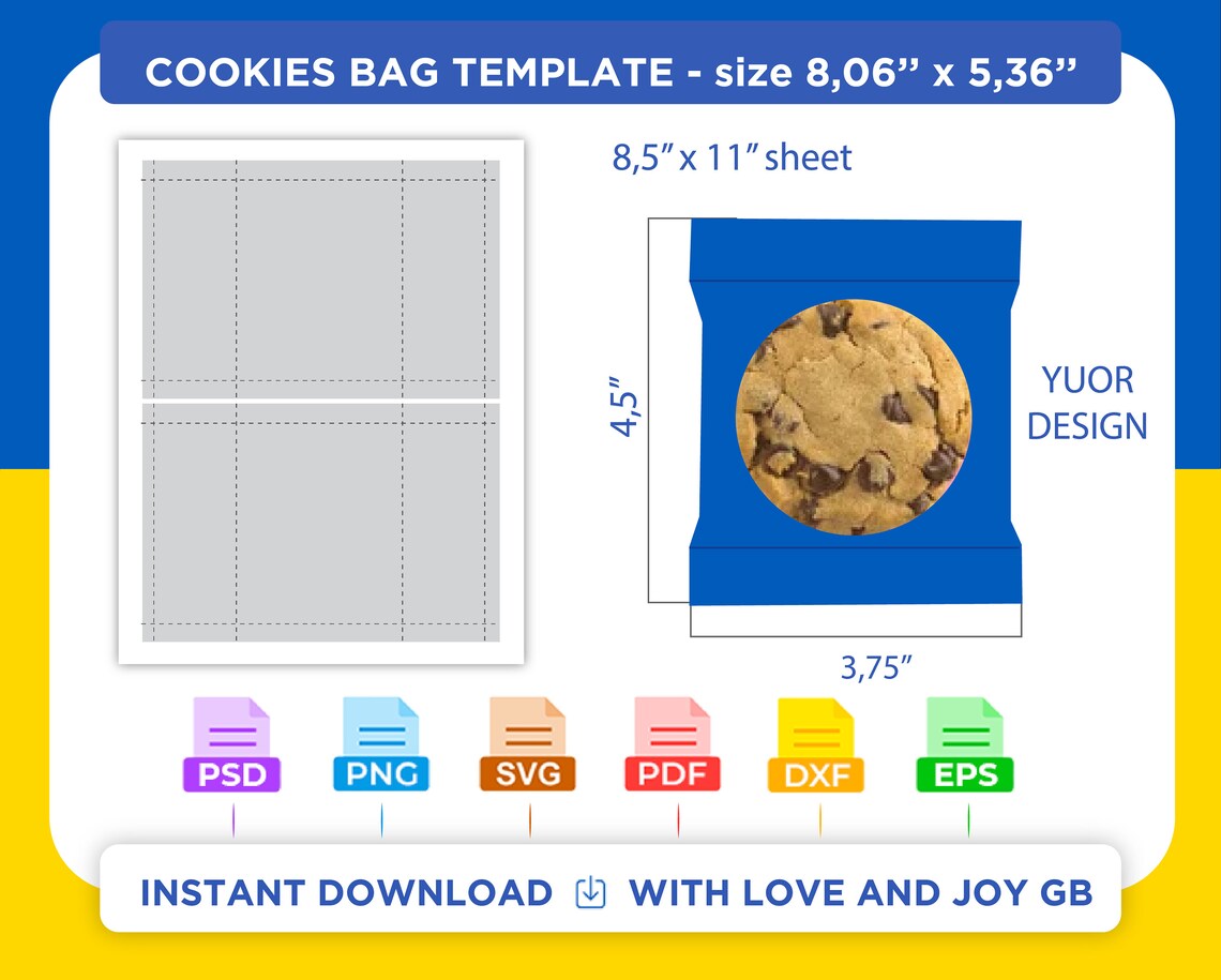 Cookie Bag Template Svg Png Dxf Eps Label Wrapper - Etsy UK