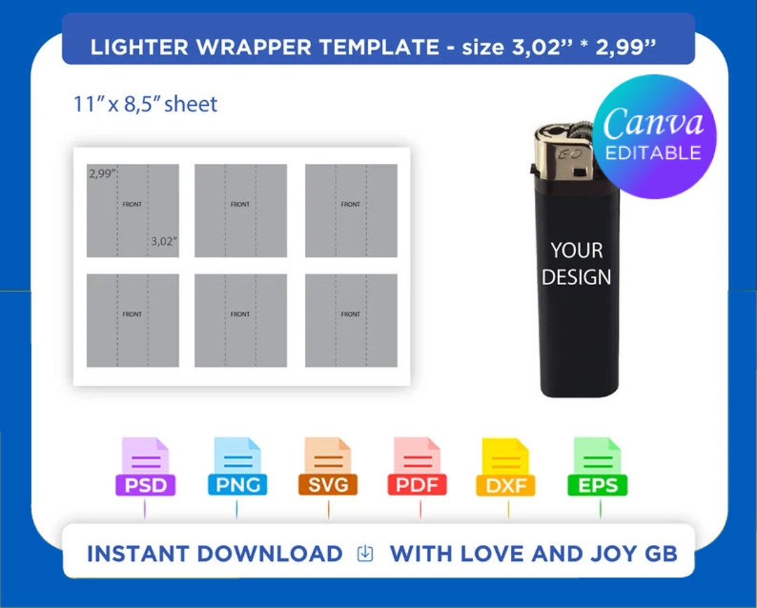 Lighter Template, Png, Dxf, Eps, Svg, Label, Wrapper, Canva, Cricut ...