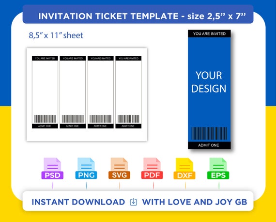 Invitation Ticket Template black Color Psd Png Svg Pdf - Etsy