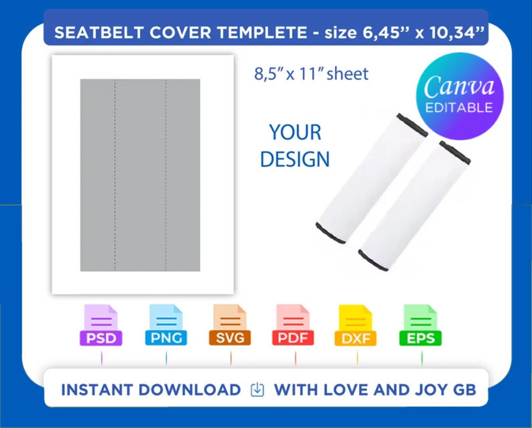 Seat Belt Cover Template, Svg, Png, Dxf, Eps, Label, Wrapper, Canva ...