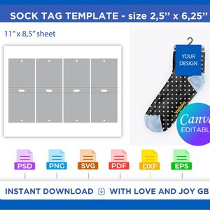 Christmas Sock Tag Template, Svg, Png, Dxf, Eps, Canva, Label, Wrapper ...