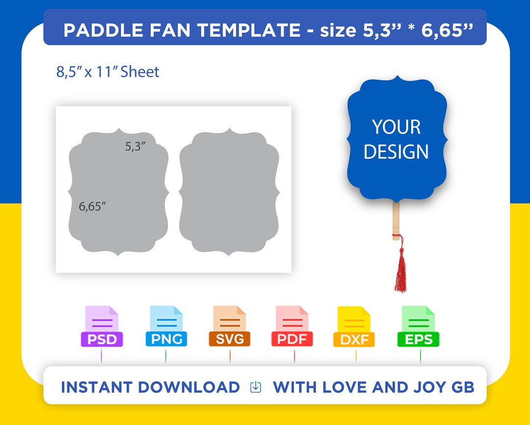 Paddle Fan Template, Svg, Png, Dxf, Eps, Canva, Label, Wrapper, Cut ...