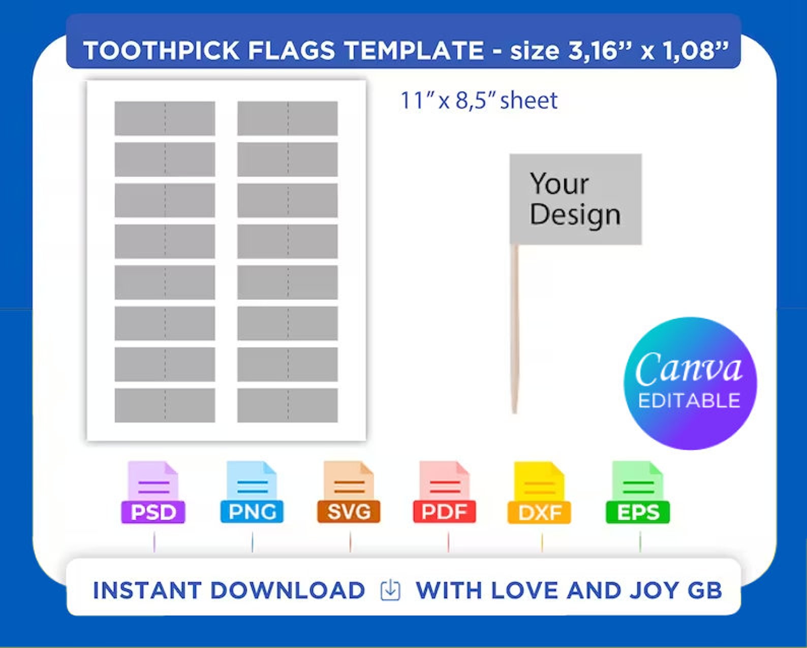 Toothpick Flag Template, Png, Svg, Dxf, Eps, Label, Wrapper, Cut File ...