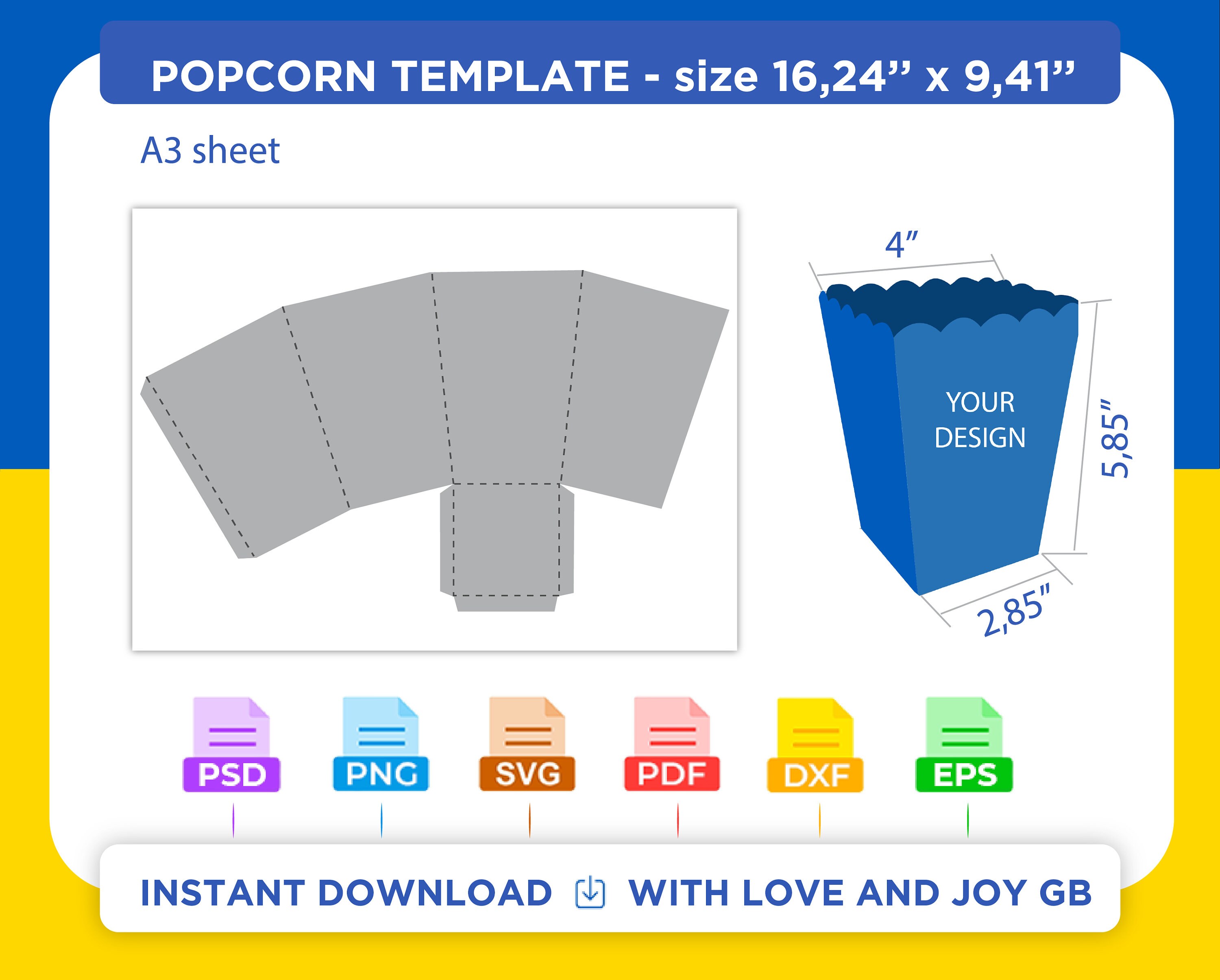 Pop Corn Snack Box Template Svg Png Dxf Eps Label - Etsy UK
