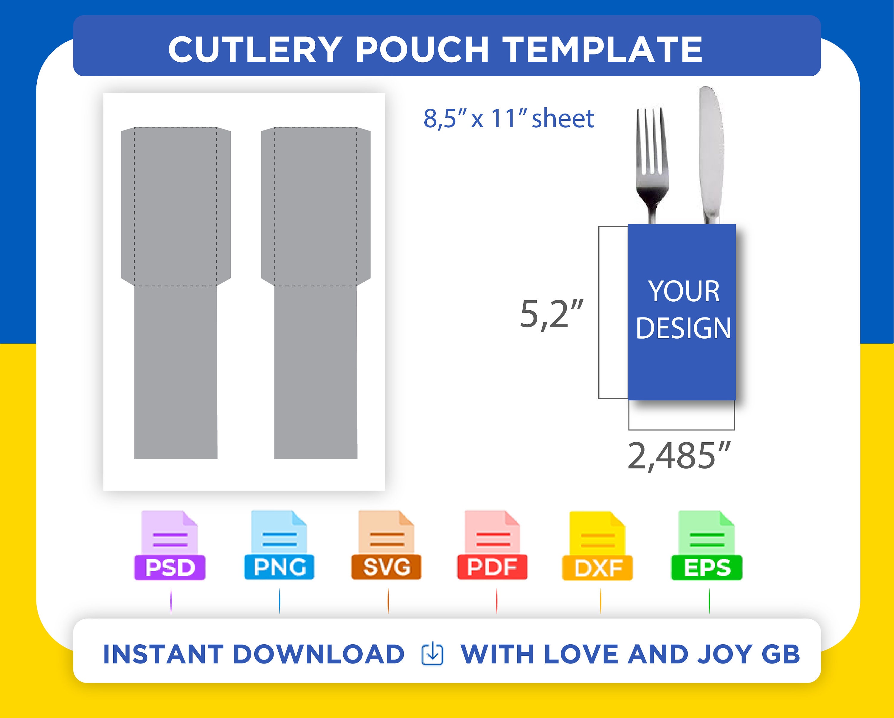 Cutlery Pouch Template Png Svg Dxf Eps Label Wrapper - Etsy UK