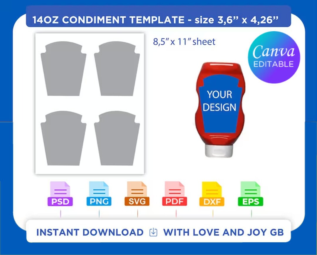Condiment Bottle Template, Png, Svg, Dxf, Eps, Label, Wrapper, Canva ...