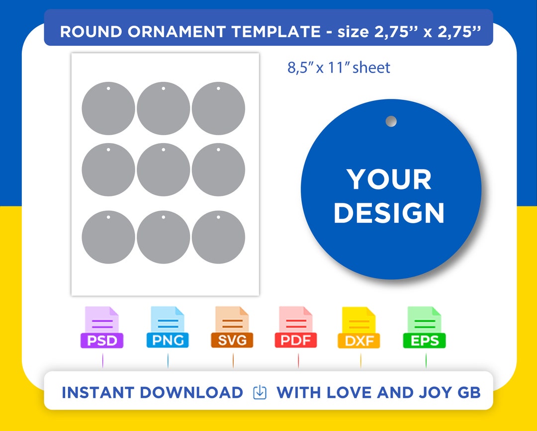 Round Ceramic Ornament Template, Svg, Png, Dxf, Eps, Label, Wrapper ...