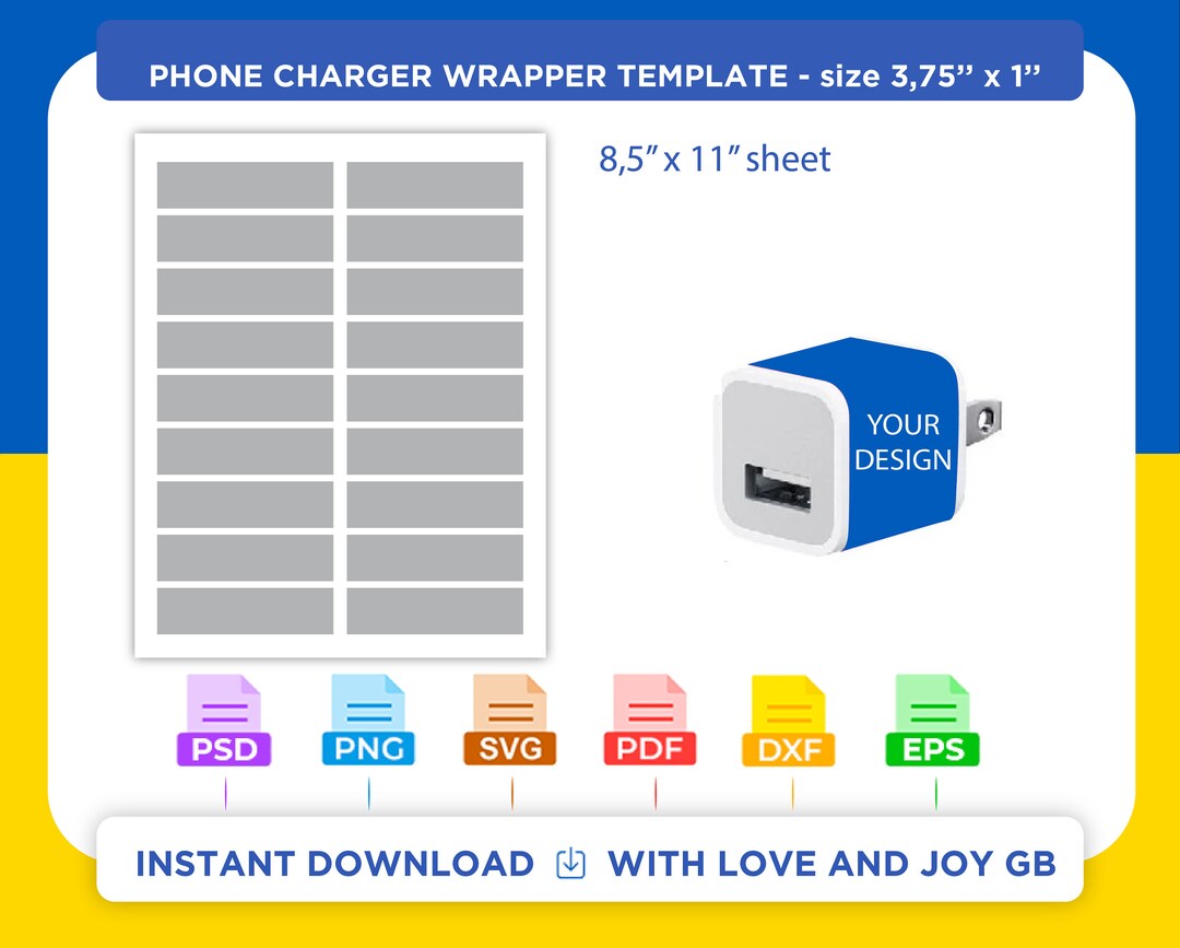 Phone Charger Template, Png, Svg, Dxf, Eps, Label, Wrapper, Canva ...