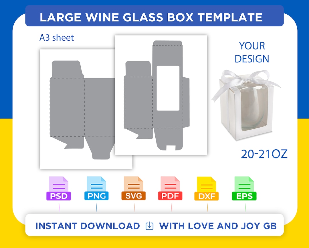 Large Wine Glass Box Template Svg Png Dxf Eps Label - Etsy UK