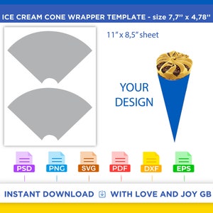 Ice Cream Cone Template Png Svg Dxf Eps Label Wrapper - Etsy