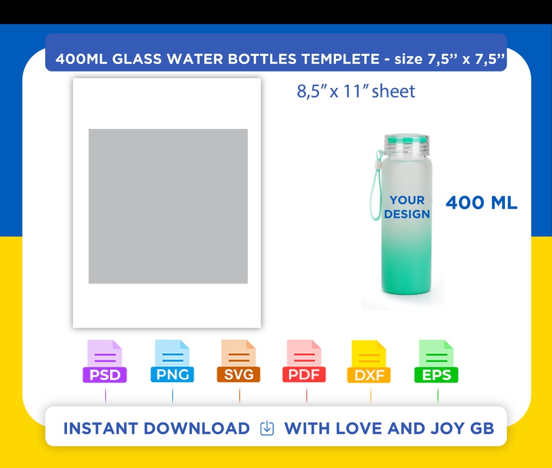Glass Water Bottle Template, Svg, Png, Dxf, Eps, Label, Wrapper, Canva ...