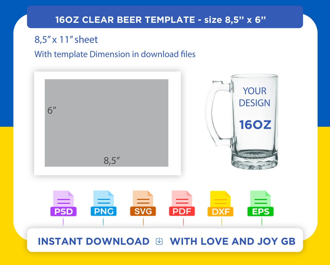 Beer Glass Stein Template, Svg, Png, Dxf, Eps, Label, Wrapper, Canva ...