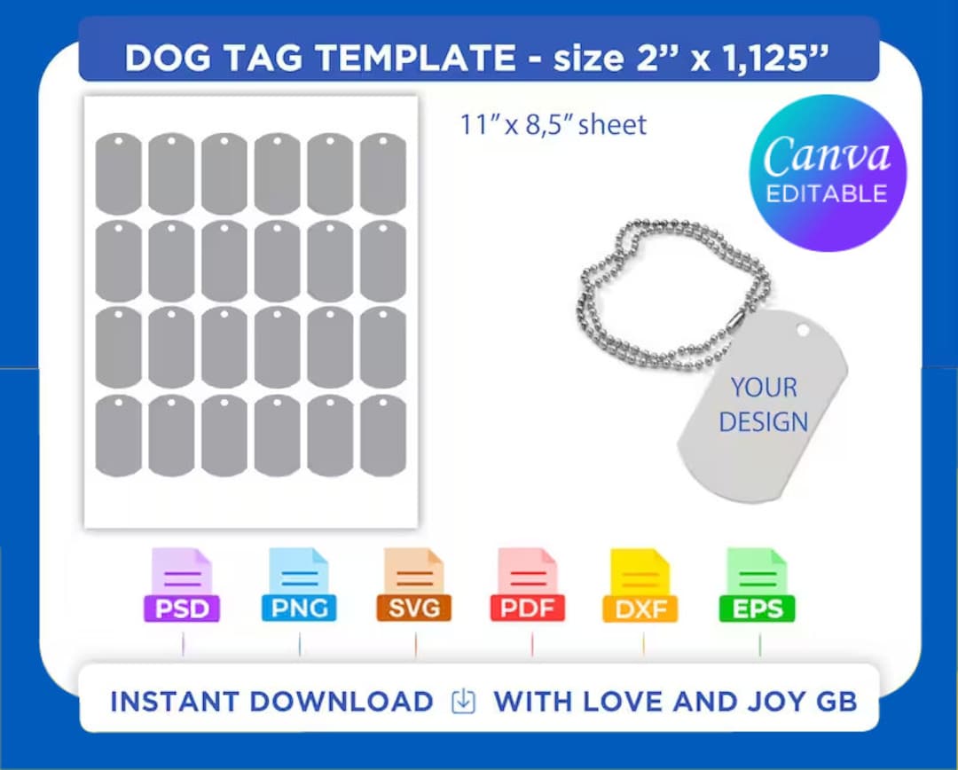 Dog Tag Template, Svg, Png, Dxf, Eps, Label, Wrapper, Canva, Silhouette ...