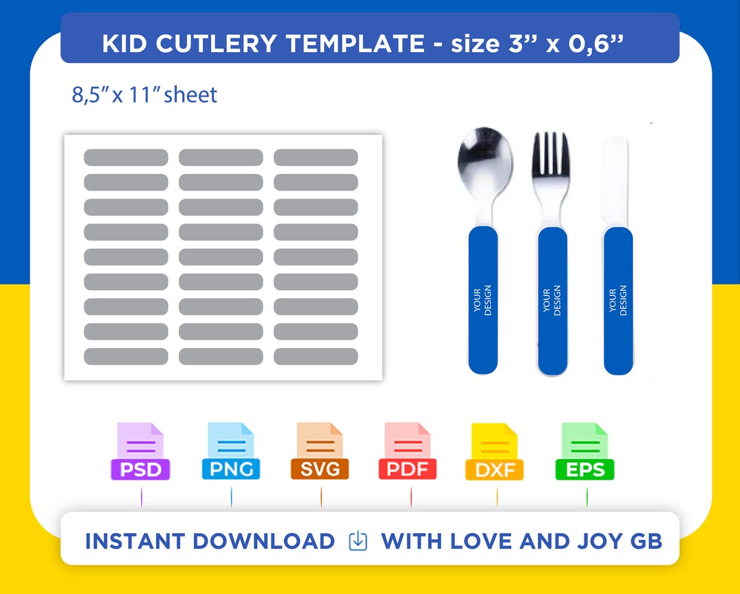 Kid Cutlery Template Png Svg Dxf Eps Pdf Label Wrap - Etsy