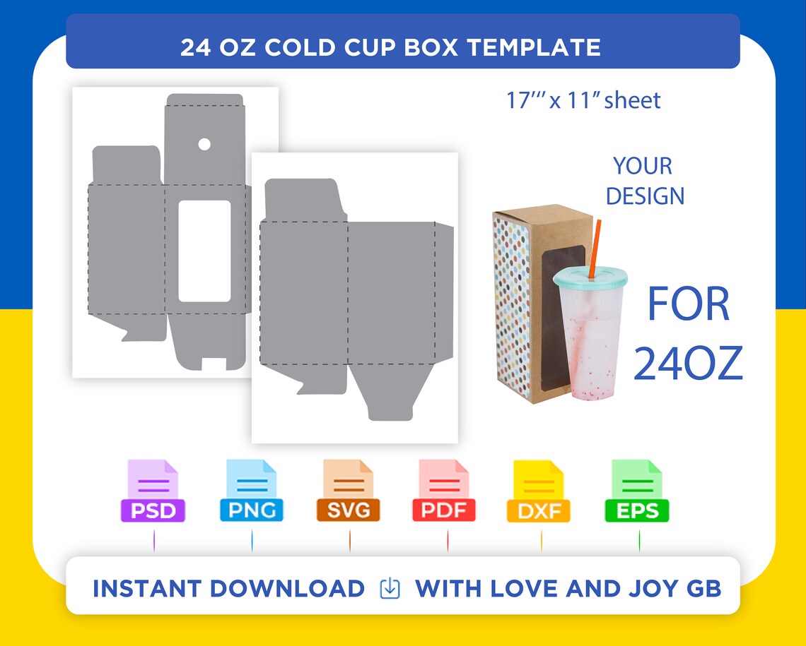 Cold Cup Box Template Svg Png Dxf Eps Label Wrapper - Etsy