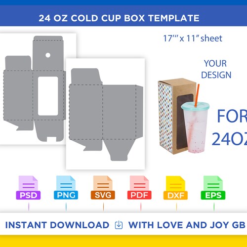 Cold Cup Box Template Svg Png Dxf Eps Label Wrapper - Etsy