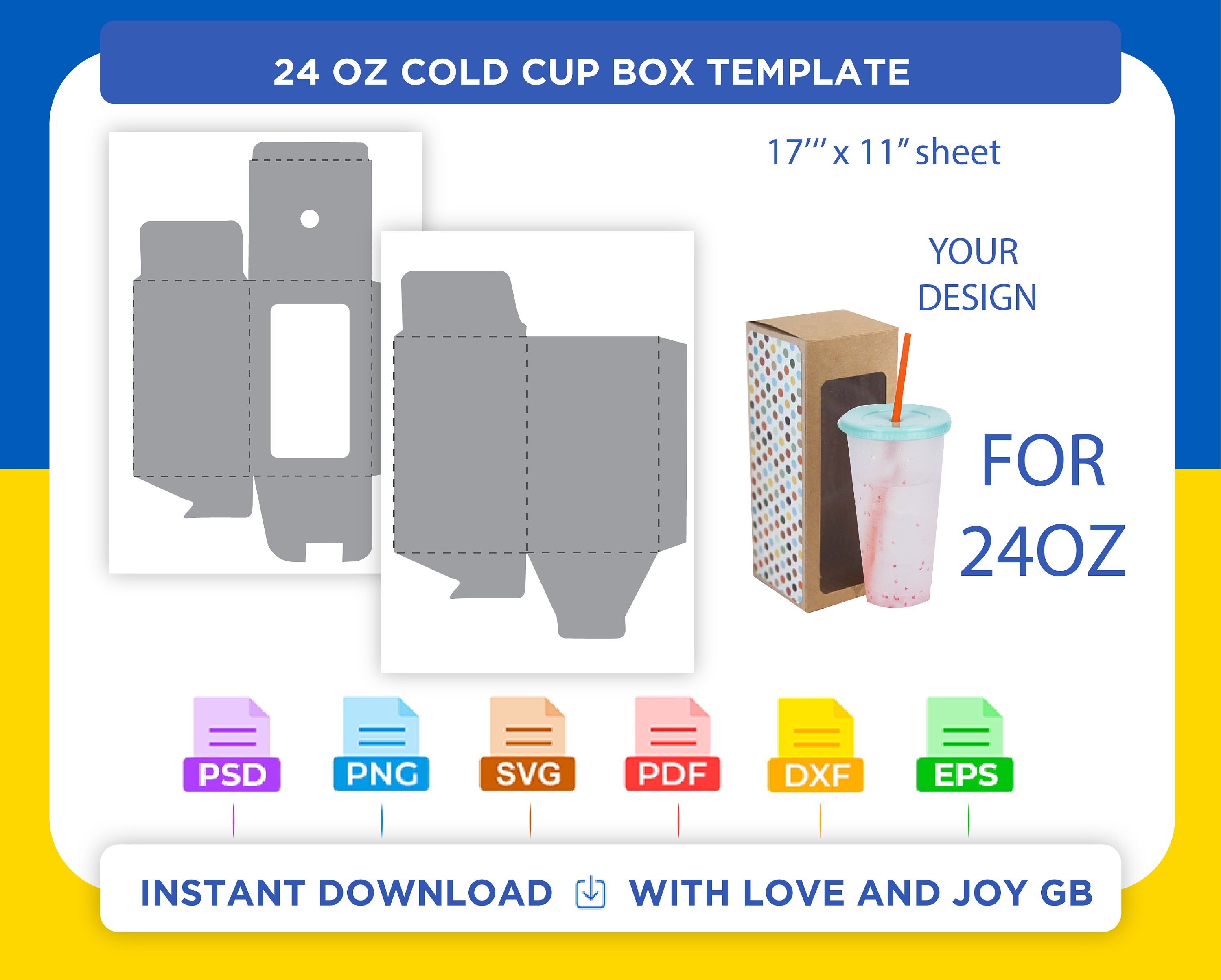 Cold Cup Box Template Svg Png Dxf Eps Label Wrapper - Etsy UK