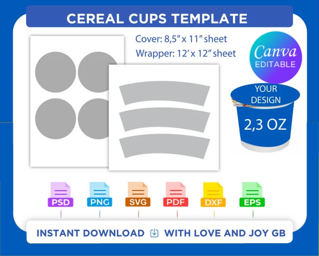 Cereal Cup Template, Svg, Png, Dxf, Eps, Label, Wrap, Canva, Silhouette ...