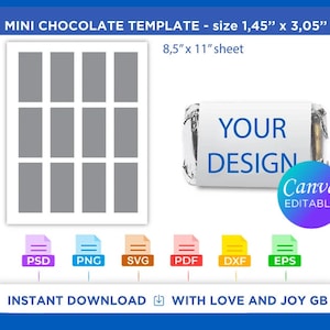 Mini Candy Chocolate Template, Png, Svg, Dxf, Eps, Label, Wrapper ...