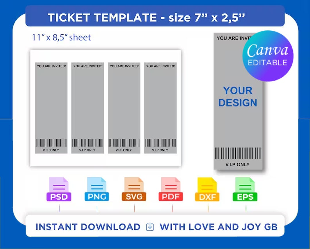 Invitation Ticket Template, Svg, Png, Dxf, Eps, Label, Wrapper, Canva ...