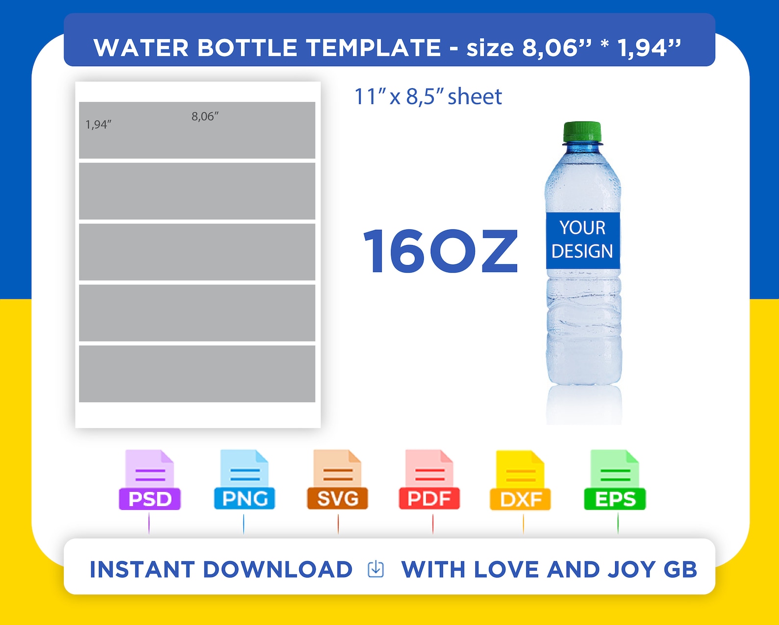 Water Bottle Template Png Svg Dxf Eps Label Wrapper - Etsy
