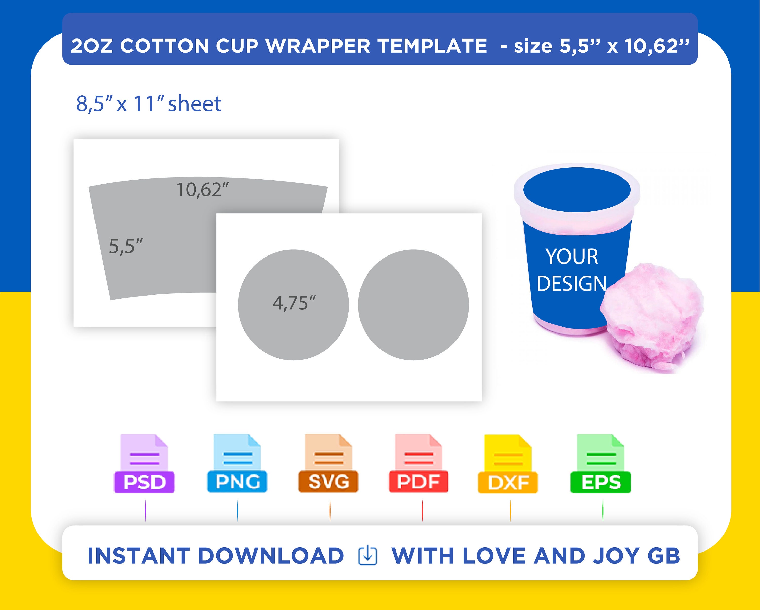 Cotton Candy Cup Template Png Svg Dxf Eps Label Wrapper - Etsy