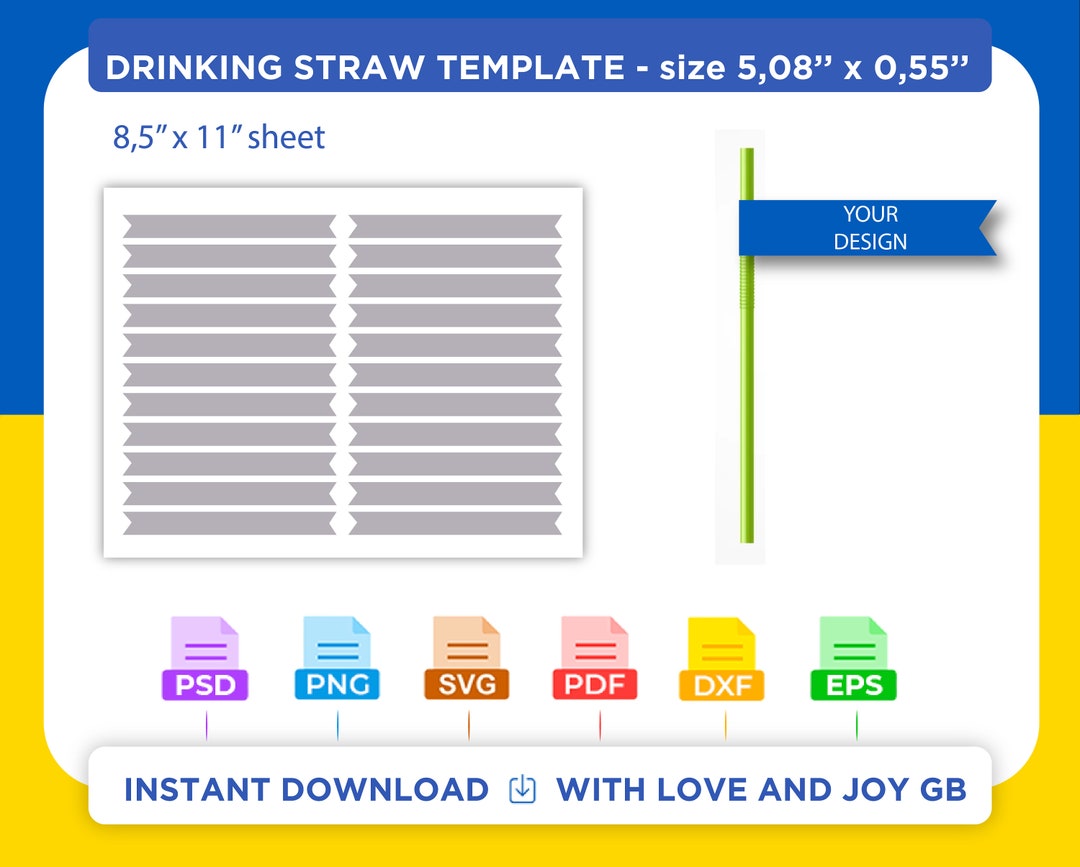 Drinking Straw Flag Template, Png, Svg, Dxf, Eps, Pdf, Diy, Gift, Label ...