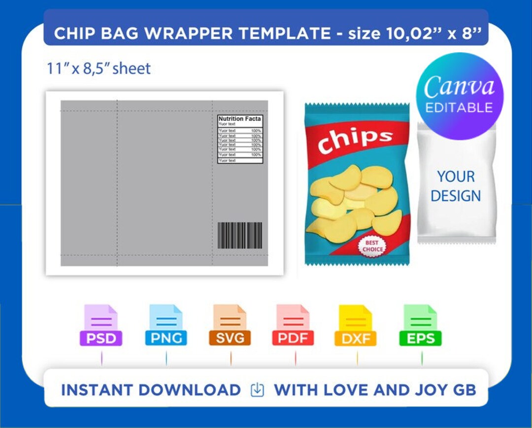 Chip Bag Template, Svg, Png, Dxf, Eps, Label, Wrapper, Canva ...