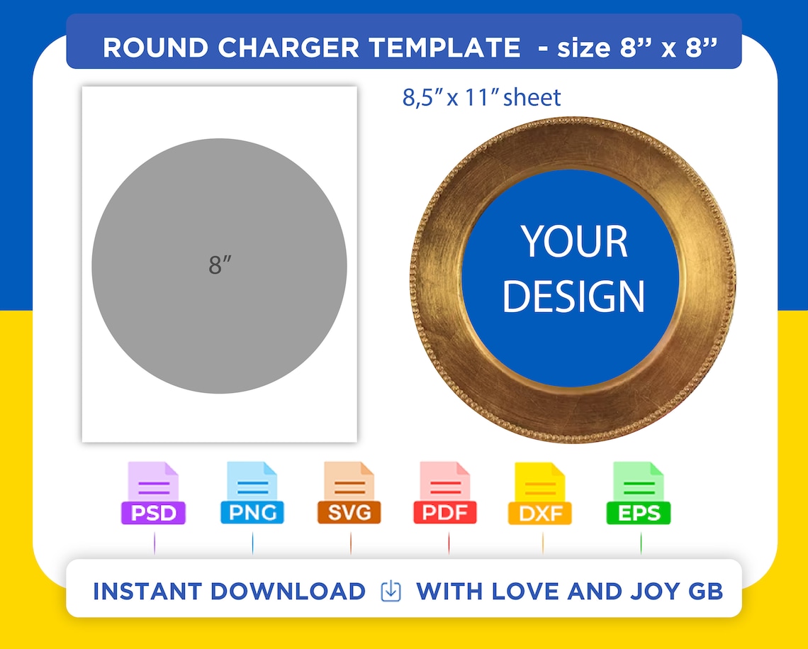 Round Plate Charger Template, Png, Svg, Dxf, Eps, Label, Wrapper, Canva ...