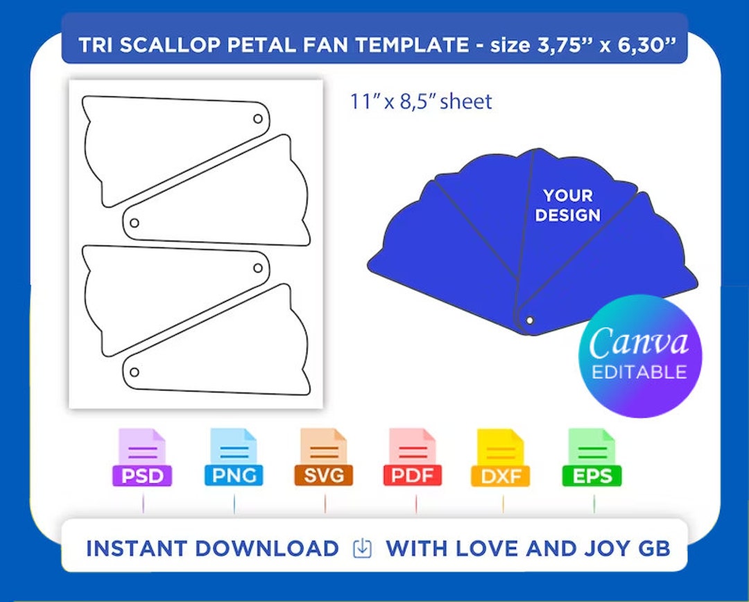 Tri Scallop Hand Petal Fan Template, Svg, Png, Dxf, Eps, Label, Wrap ...