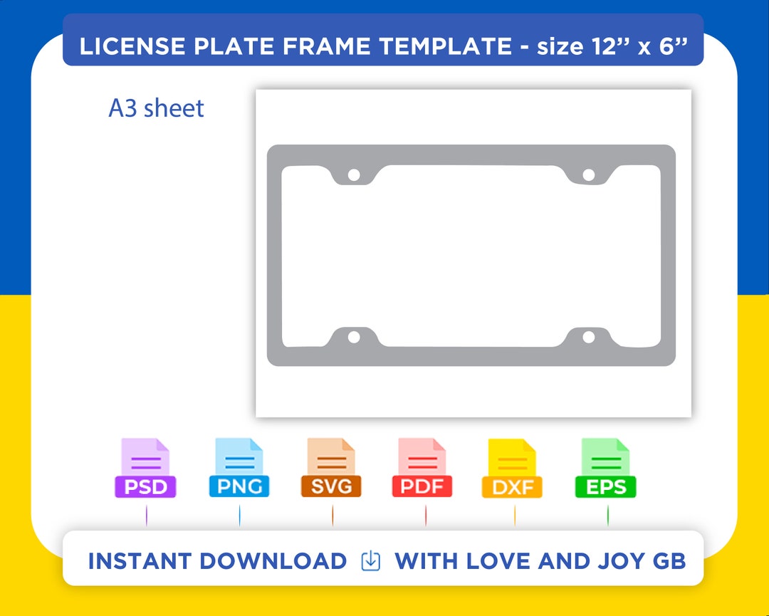 Car License Plate Frame Template Svg Png Dxf Eps Label - Etsy