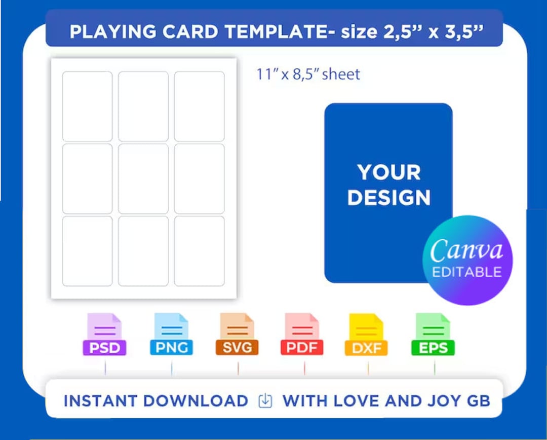 Playing Card Template, Svg, Png, Dxf, Eps, Label, Wrapper, Canva ...