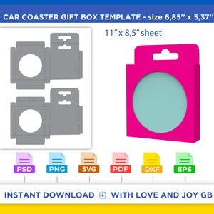 Car Cup Coaster Package Box Template, Svg, Png, Dxf, Eps, Label, Wrap ...