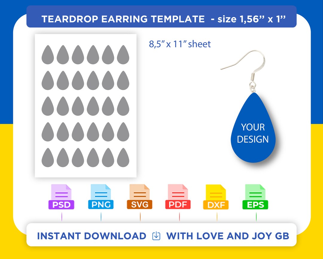 Teardrop Earring Template Svg Png Dxf Eps Pdf Label - Etsy