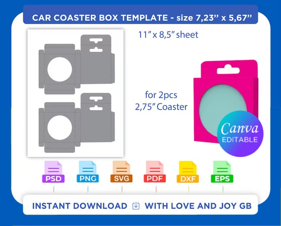 Car Coaster Package Box Template, Svg, Png, Dxf, Eps, Label, Wrapper ...