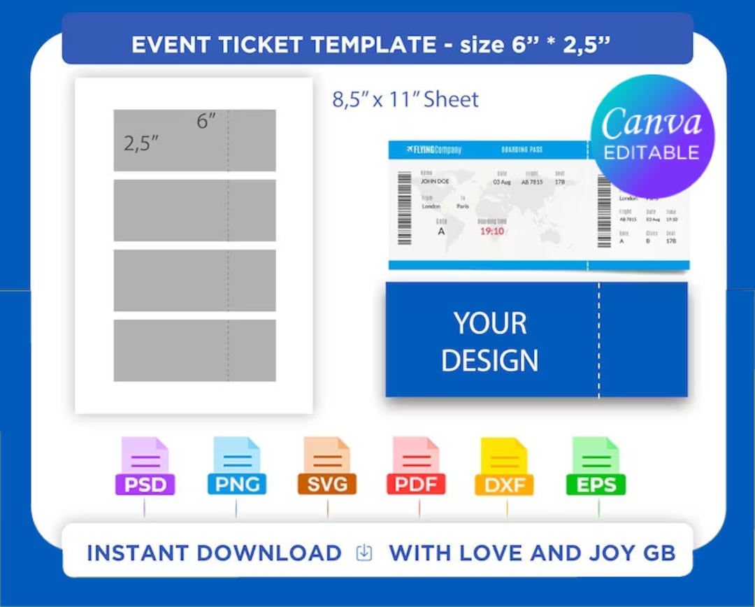 Event Ticket Template, Svg, Png, Dxf, Eps, Canva, Label, Wrapper, Cut ...