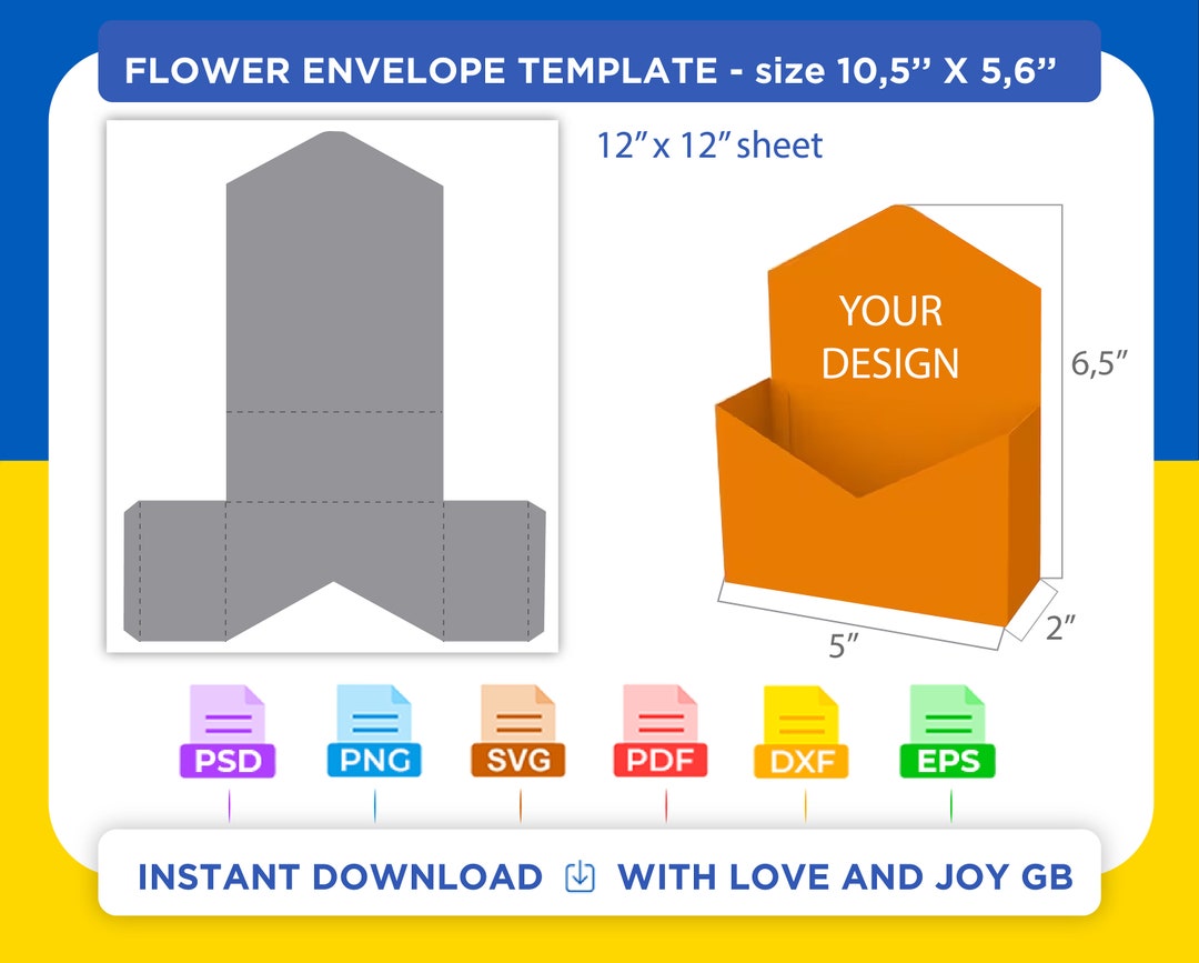 Flower Envelope Box Template, Svg, Png, Dxf, Eps, Label, Wrapper, Canva ...