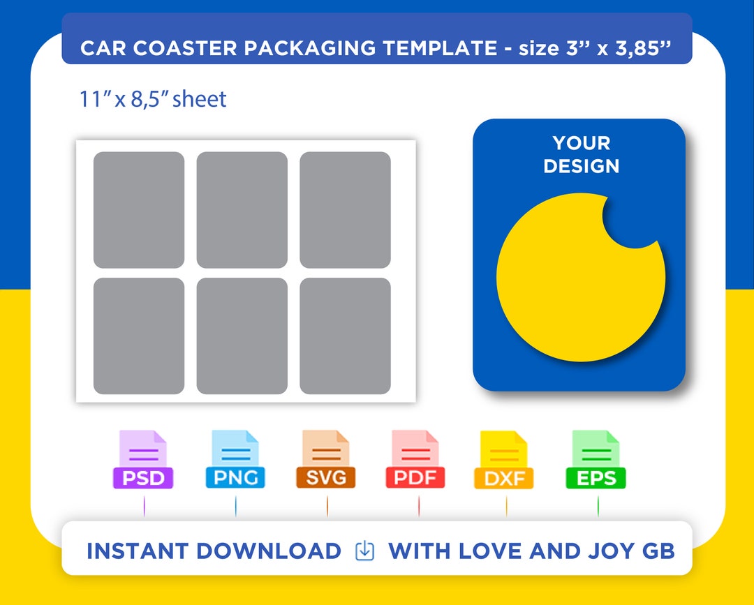 Car Coaster Package Template, Png, Svg, Dxf, Eps, Label, Wrapper, Cut ...