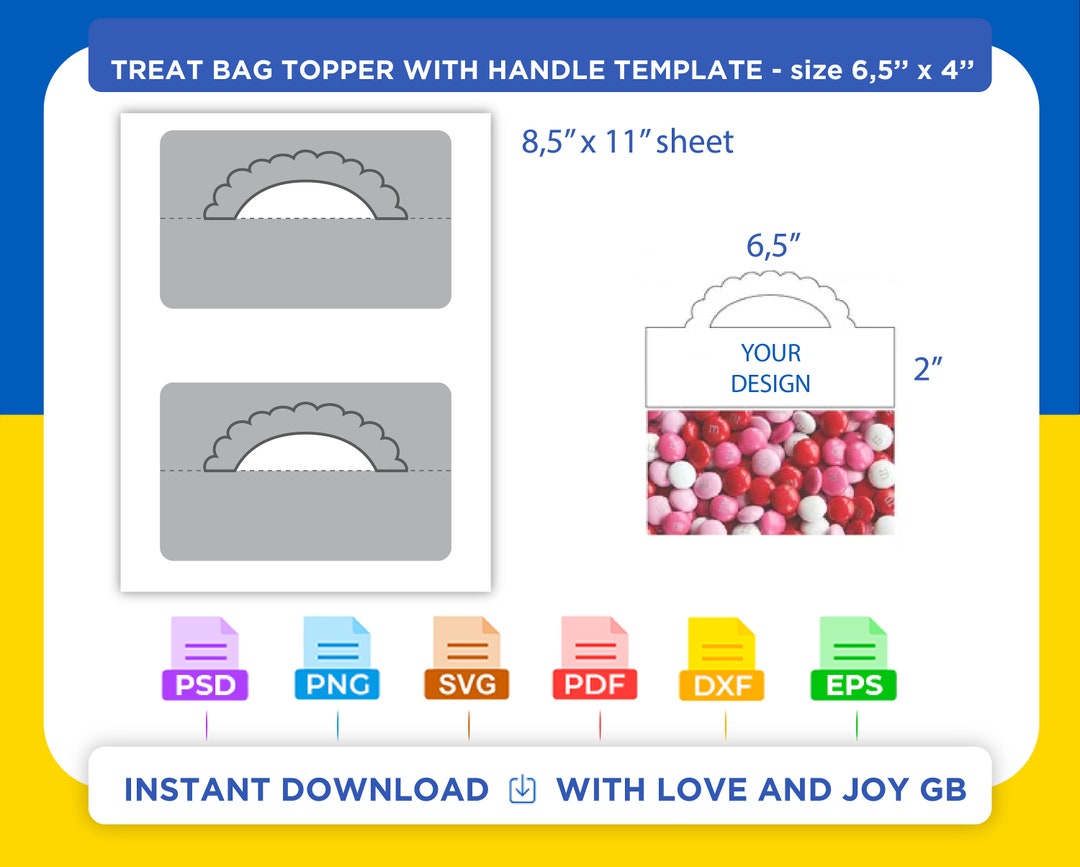Treat Bag Topper Template With Handle, Png, Svg, Dxf, Eps, Label ...