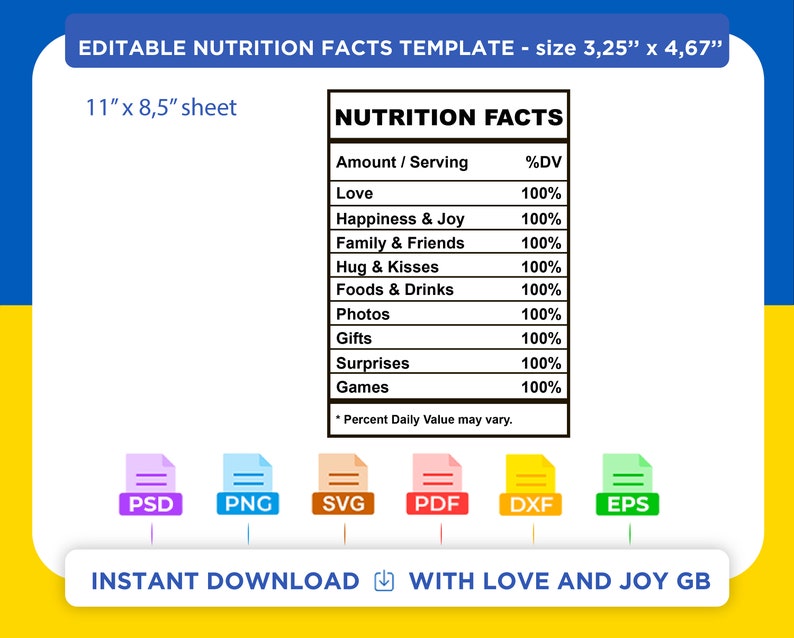 Editable Blank With Nutrition Facts Template Psd Png Svg - Etsy