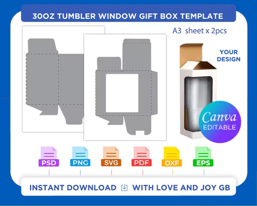 Cardboard Tumbler Box Template, Svg, Png, Dxf, Eps, Label, Wrap, Canva ...