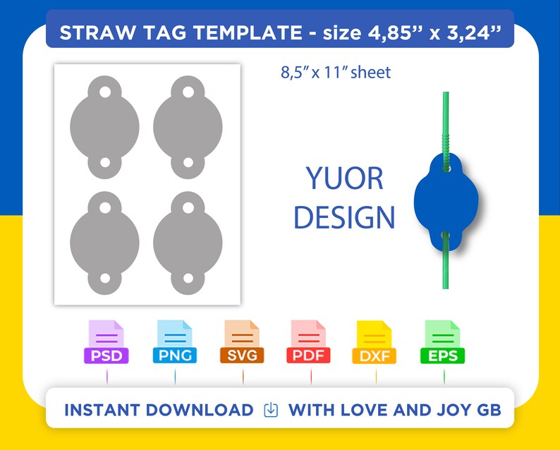 Straw Tag Template Png Svg Dxf Eps Label Wrapper Cut - Etsy