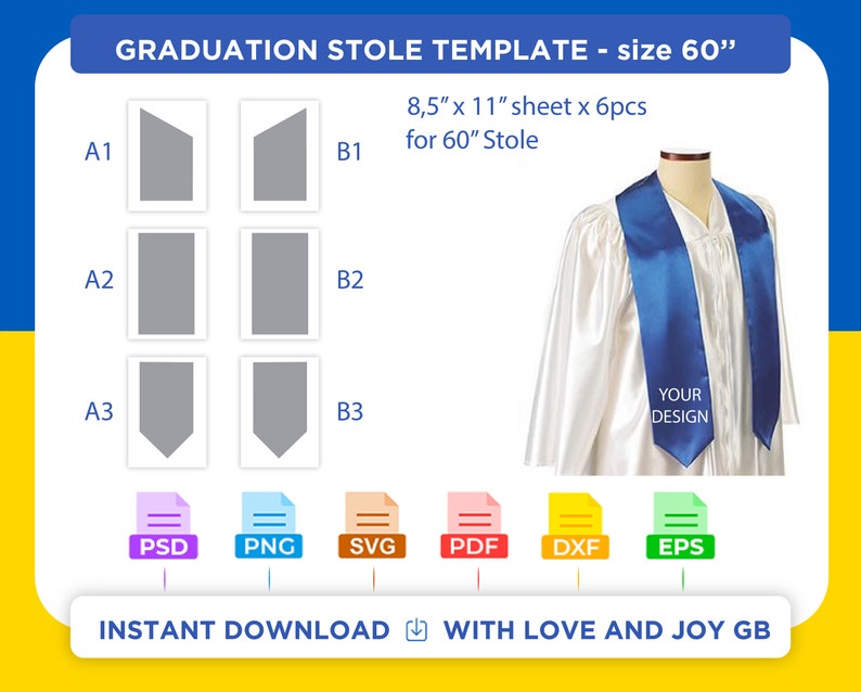 Graduation Stole Template Psd Png Svg Pdf Dxf Eps Ai Etsy