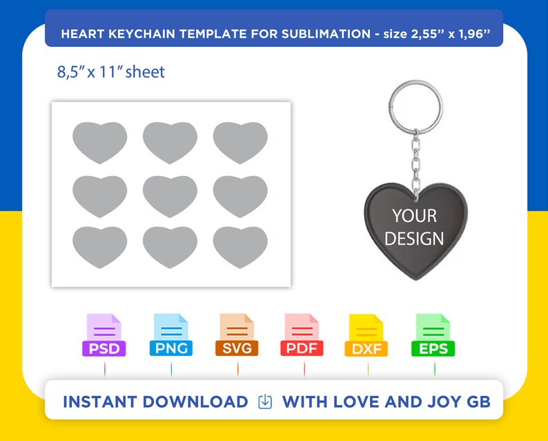 Heart Keychain Template Png Svg Dxf Eps Pdf Psd Jpg - Etsy